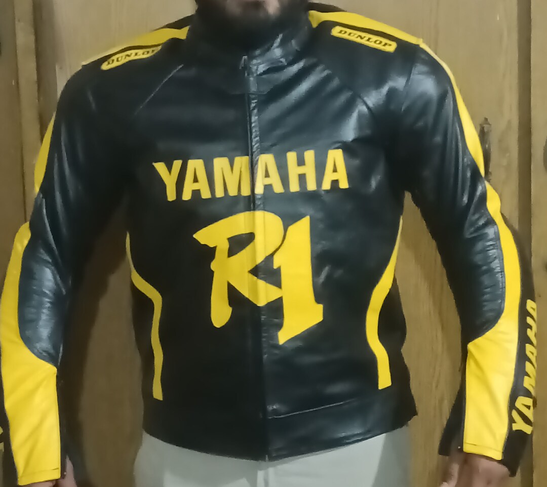 Elegant Men's YZF YAMAHA R1 R6 Motor Bike Men's Black Yellow Leather ...