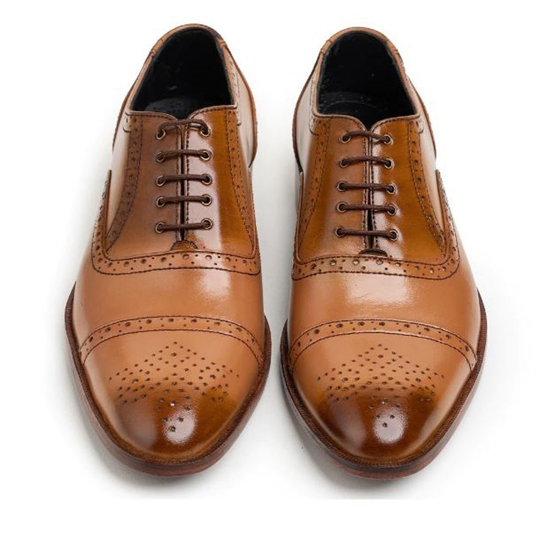 Handmade Mustard Color Genuine Leather Cap Toe Brogues good Year Welted ...