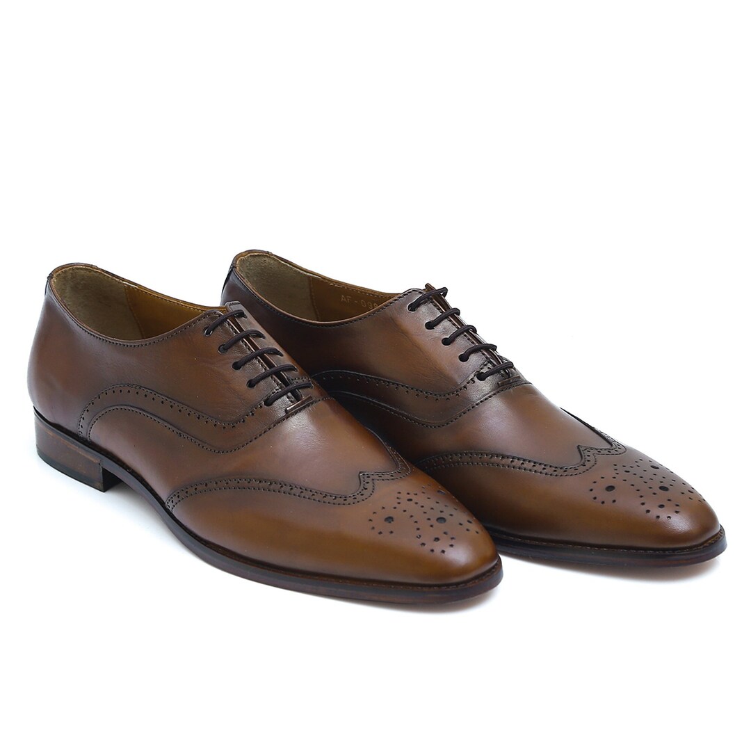 Handmade Brown Color Genuine Calf Leather Wing Tip Brogues good Year ...