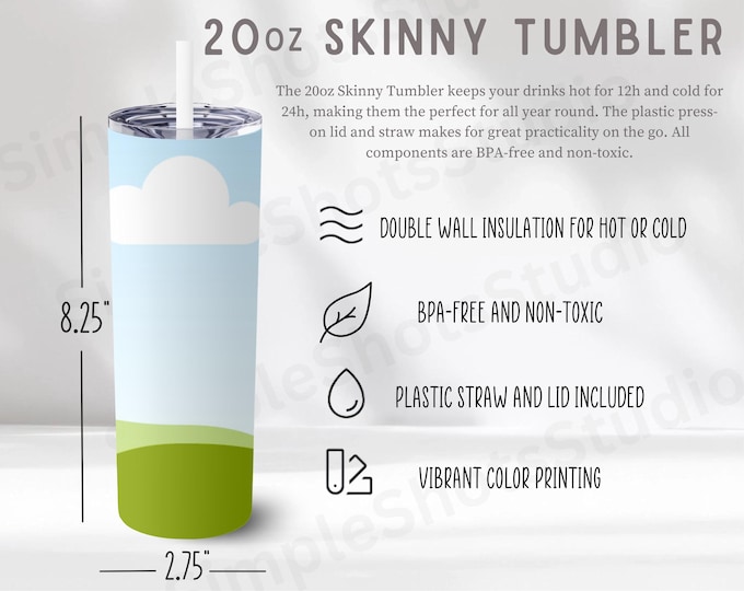 20oz Skinny Tumbler Mockup, Tumbler Size Chart, Generic Brand Tumbler ...