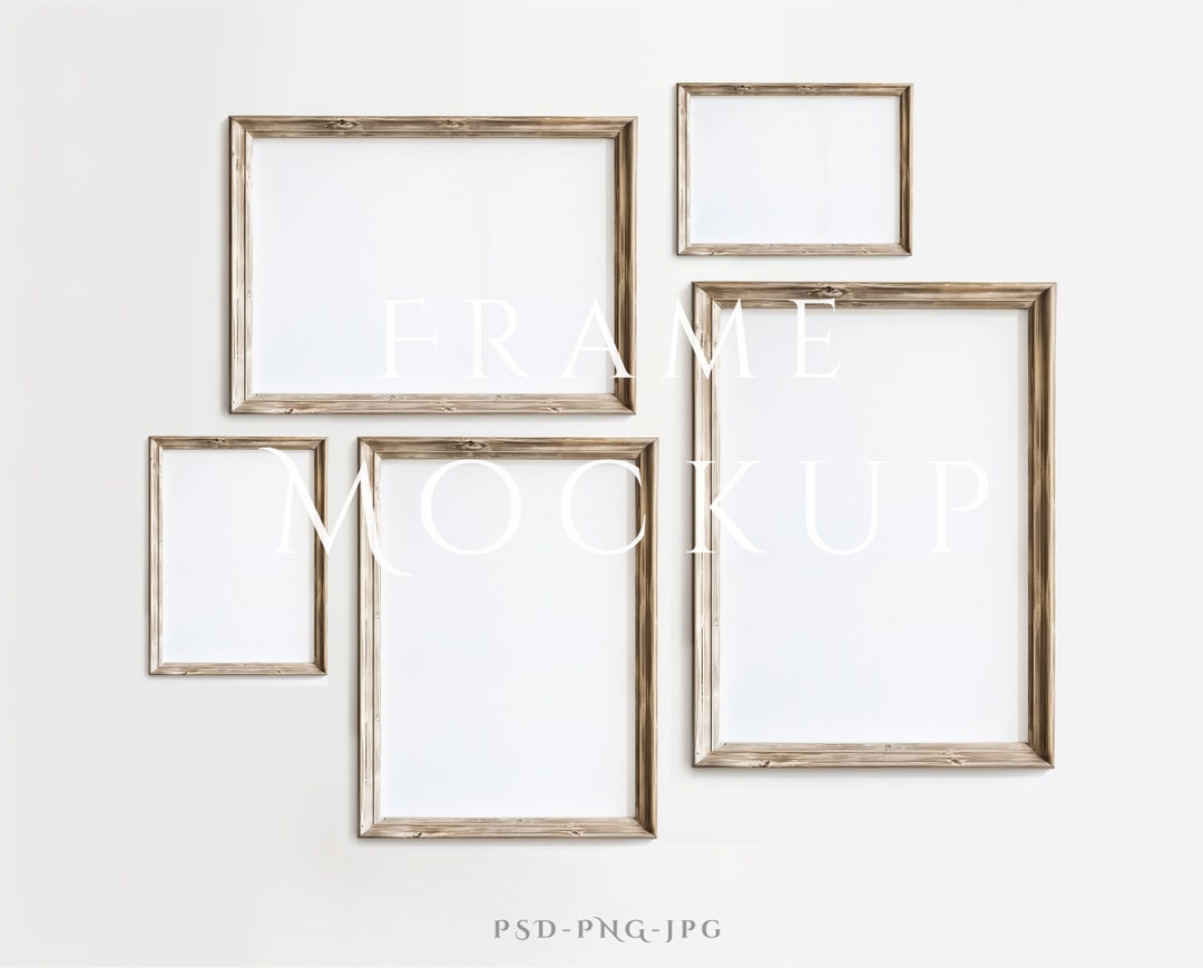 5 Frame Mockup A4 | Rustic Frame Mockup | Antique Wall Art Mockup | 5 ...