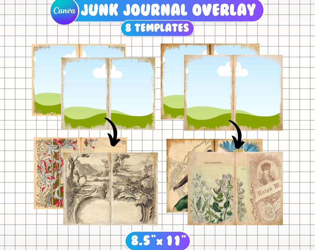 Canva Junk Journal Overlay Templates, DIY Junk Journal Pages, Vintage ...