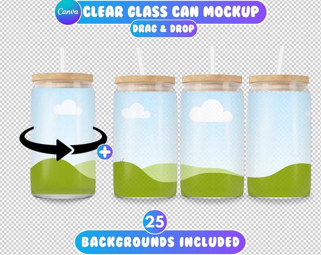 Glass Can Mockup Bundle, Rotating Glass Can Mockup, Canva Drag and Drop ...
