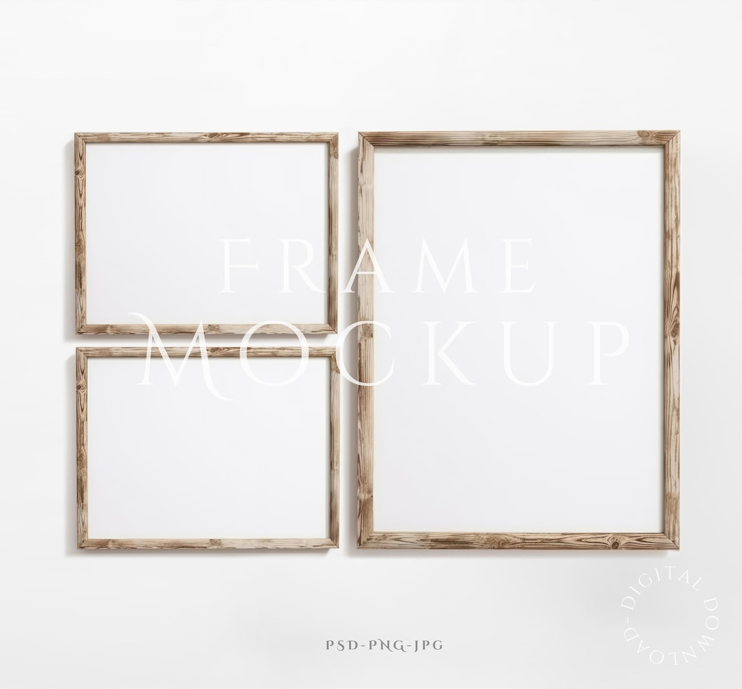 3 Frames Mockup 3:4 | Wood Frame Mockup | Lightwood Frame Mockup ...