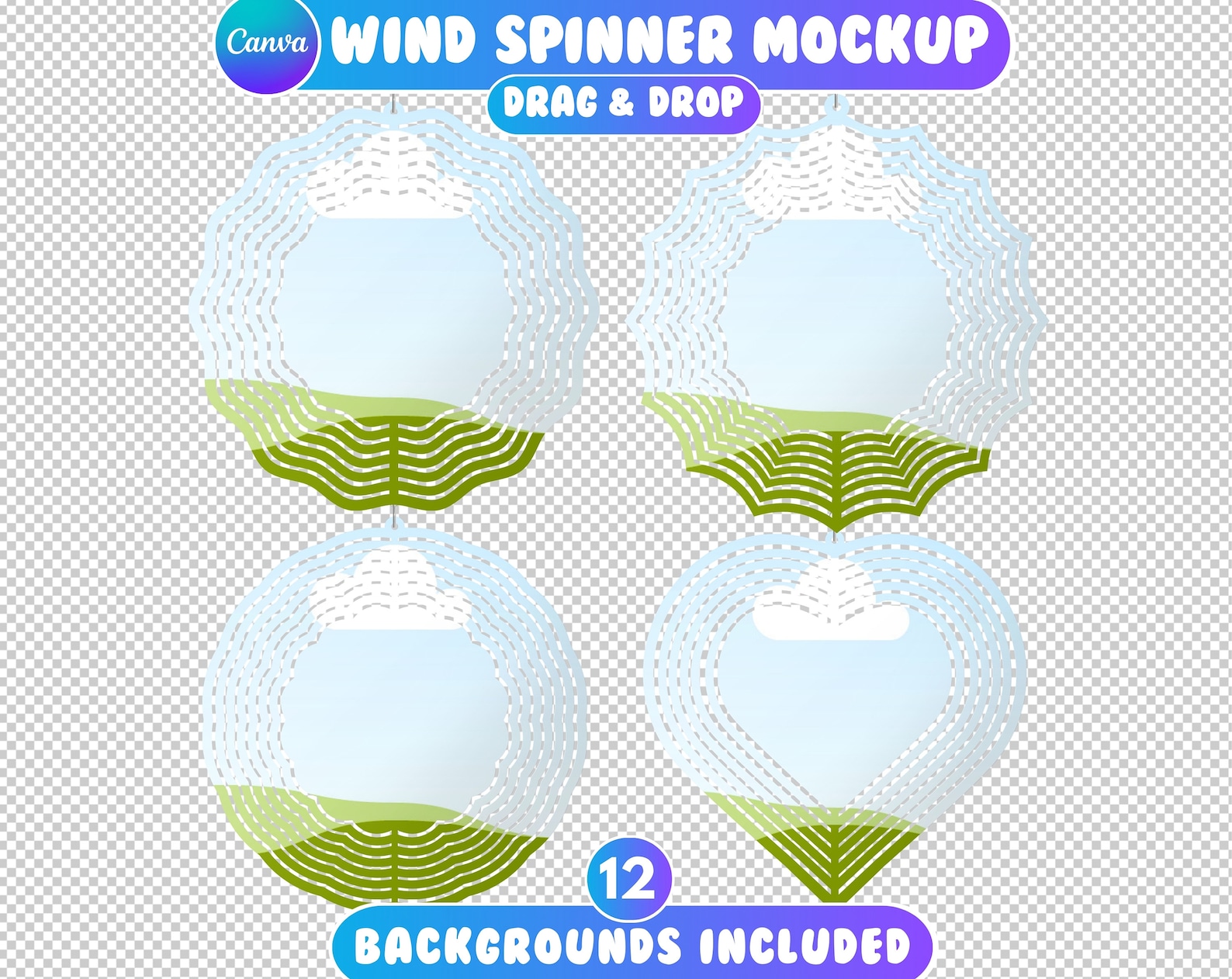 Wind Spinner Mockup Set of 4, Canva Drag and Drop Mockup, Wind Spinner ...
