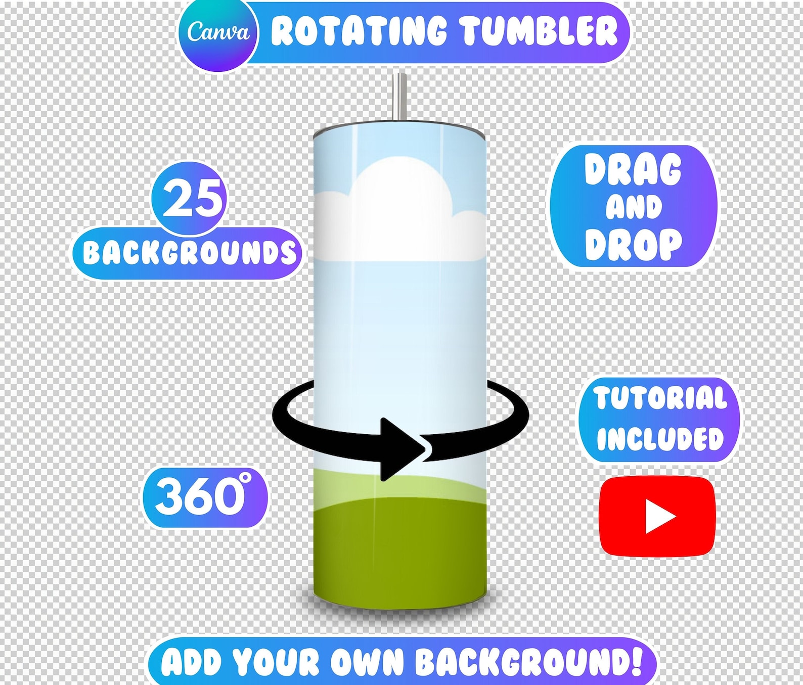 Rotating Tumbler Mockup, Canva Rotating Tumbler, Drag and Drop Canva ...