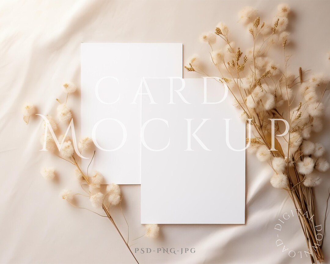 Double Card Mock up 5x7, Minimalist Boho Invite Cards Mockup, Greeting ...