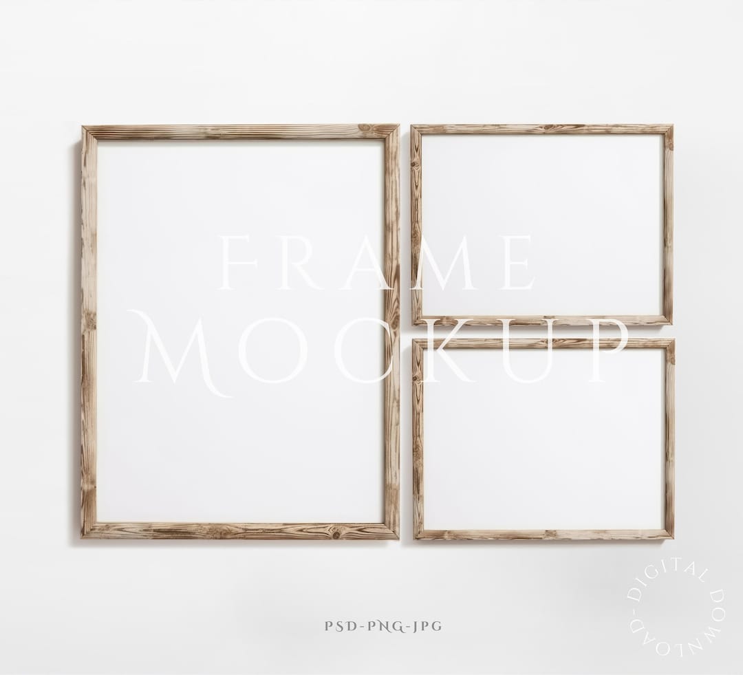 3 Frames Mockup 3:4 | Wood Frame Mockup | Lightwood Frame Mockup ...