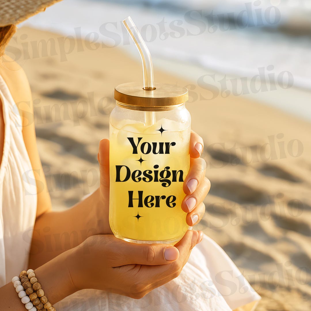Glass Can Mockup, Clear Glass Mockup, Sipper Glass Can, Printify Sipper ...