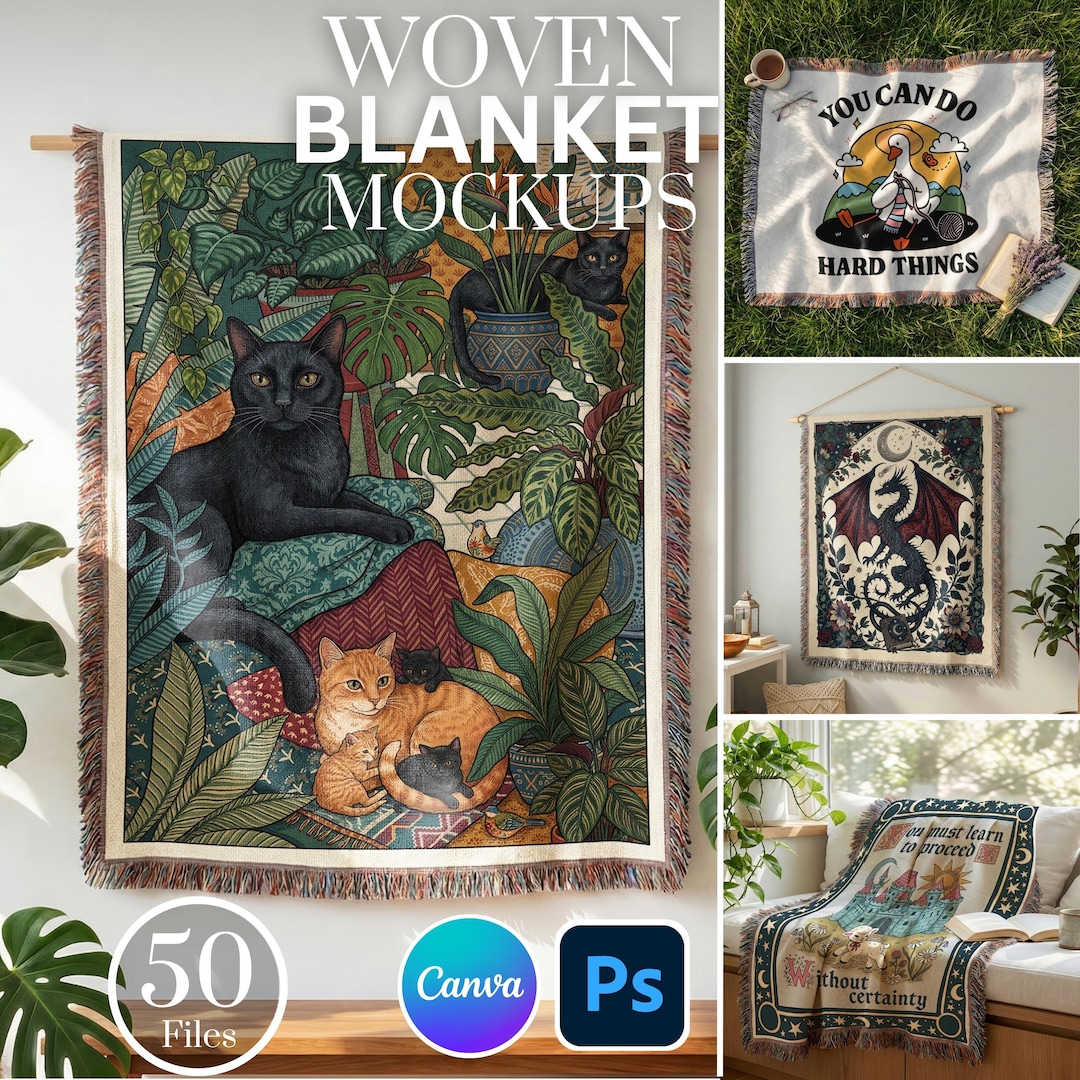 50 Woven Blanket Mockups: Printify Woven Blanket Mockup, Tapestry ...