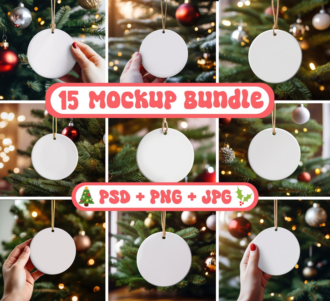 Ornament Mockup Bundle, Ceramic Round Christmas Ornament Mockup, Tree ...