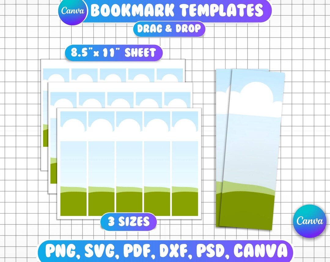 Canva Bookmark Template, 2x6, 2x7, 2x8 Bookmark Templates, Drag and ...