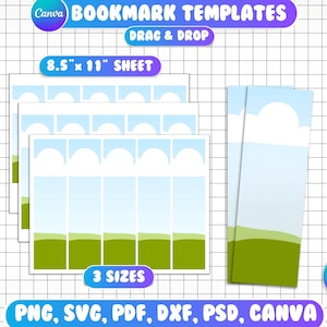 Canva Bookmark Template, 2x6, 2x7, 2x8 Bookmark Templates, Drag and ...