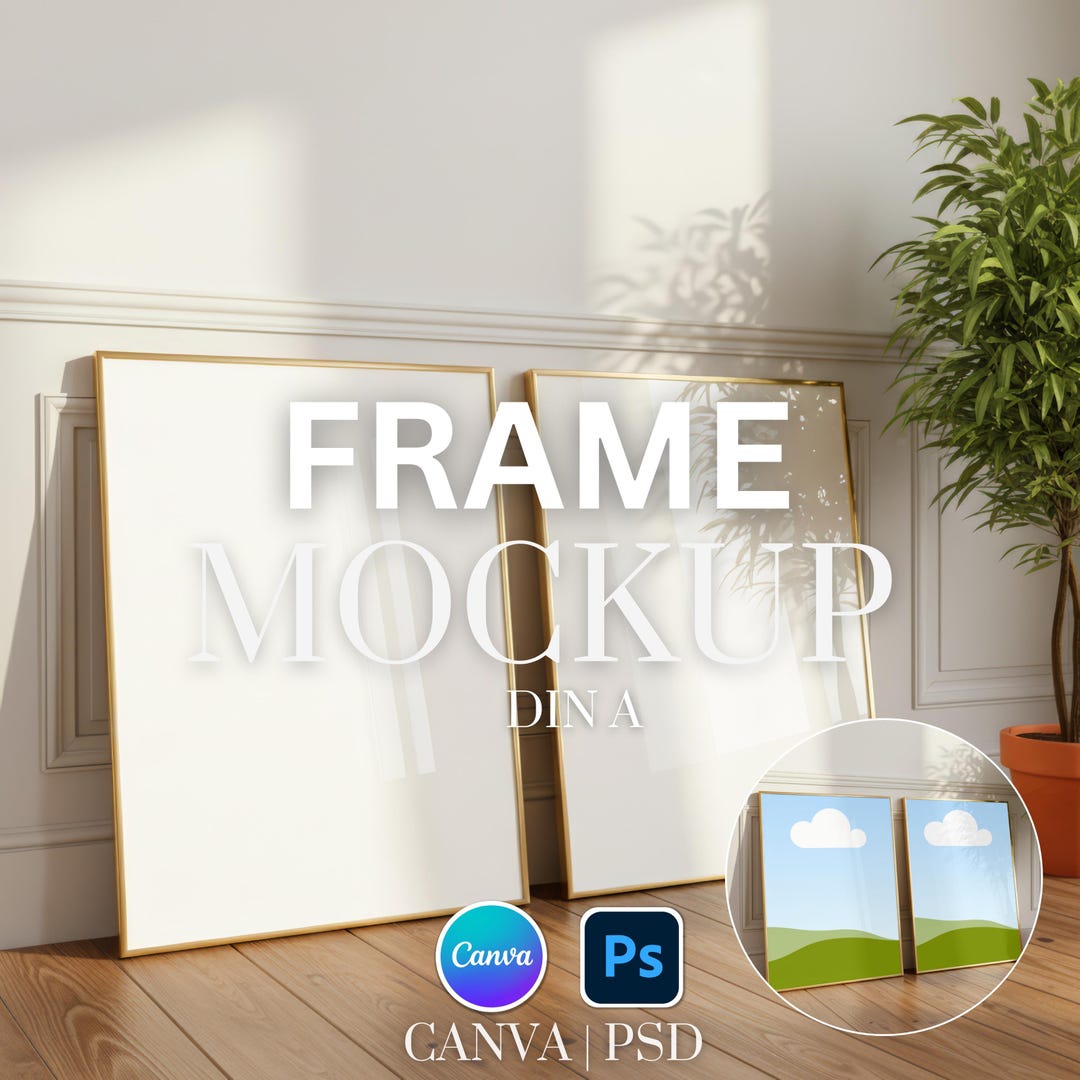 2 Frame Mockup: PSD File & Canva Template, DIN A Size, Drag and Drop ...