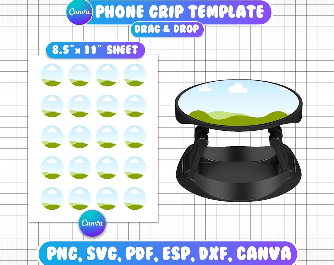 Phone Grip Template, 1.5" Phone Holder Template, Canva Phone Grip ...