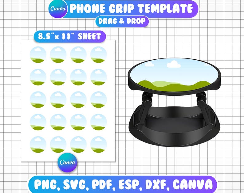 Phone Grip Template, 1.5" Phone Holder Template, Canva Phone Grip ...