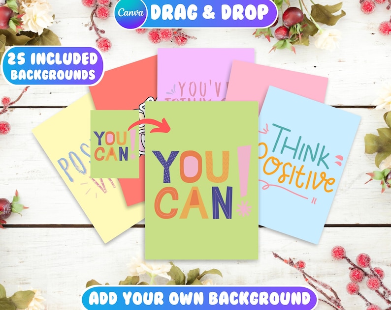 Affirmation Cards Canva Mockup, Drag and Drop Template, Editable Canva ...