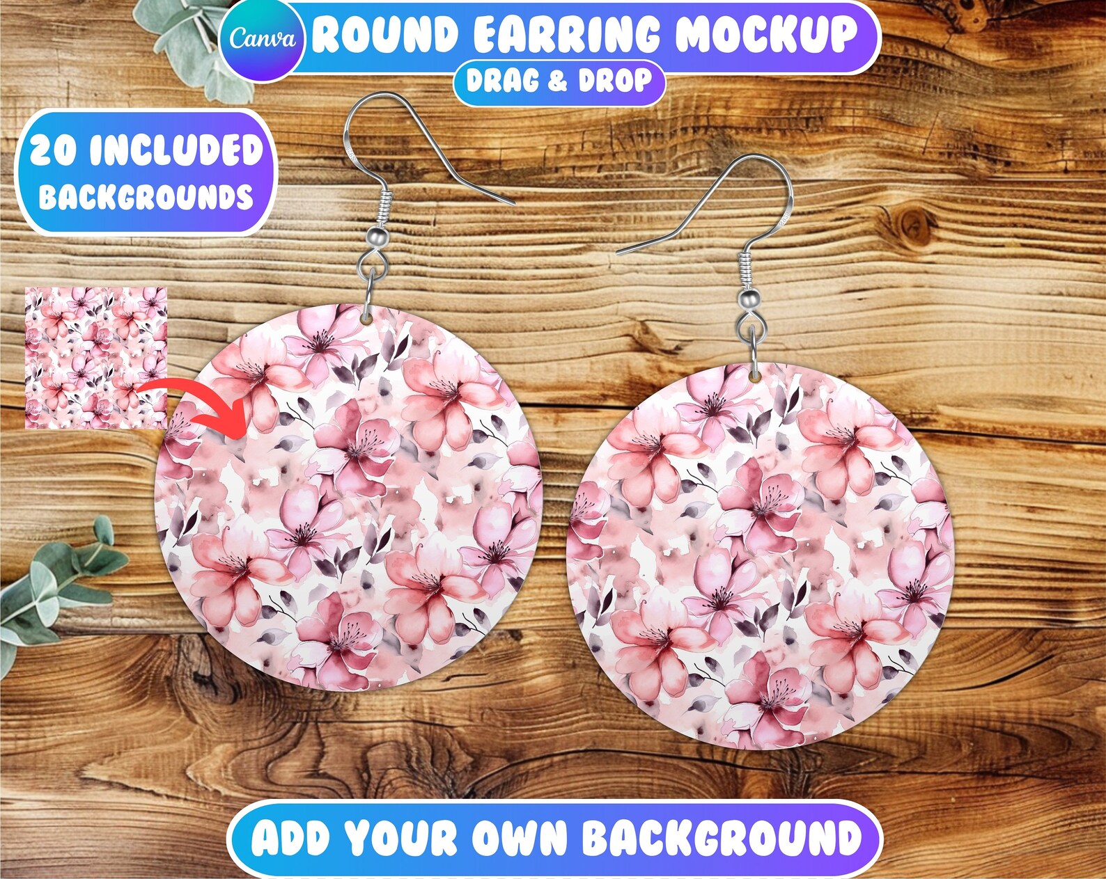 Canva Round Earrings Mockup, Drag and Drop, Circle Earrings Mockup ...