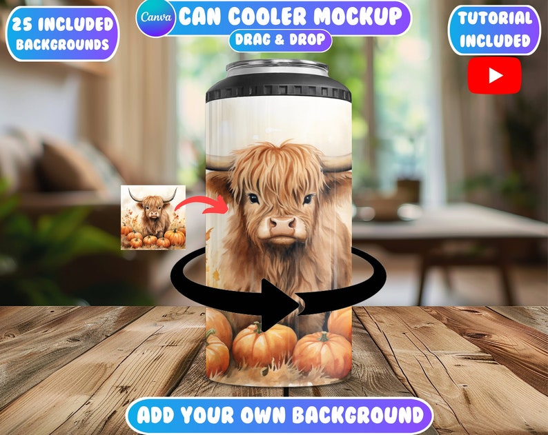 Rotating 4 in 1 Can Cooler Mockup, 16oz Can Cooler Mockup, Metal Can ...
