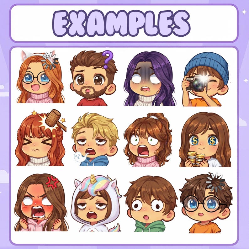 DIY Emote Maker Pack: Custom Twitch Emotes Templates | 50 Bases + Hair ...