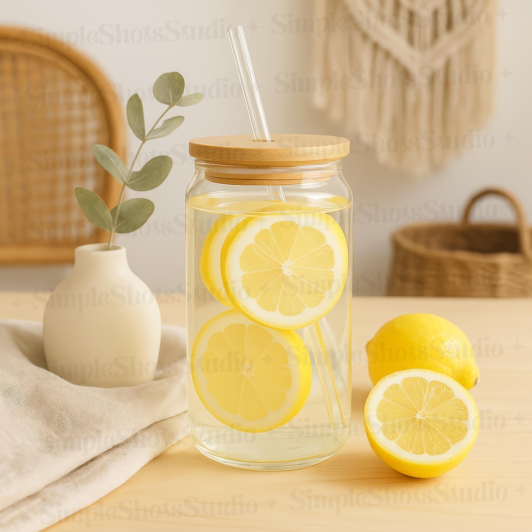 16oz Sipper Glass Can, Clear Glass Mockup, Glass Can Mockup, Printify ...