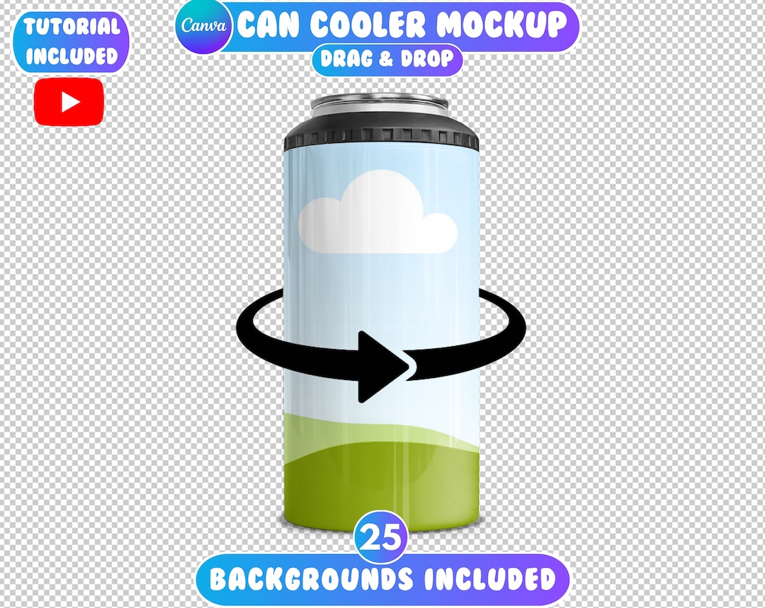 Rotating 4 in 1 Can Cooler Mockup, 16oz Can Cooler Mockup, Metal Can ...