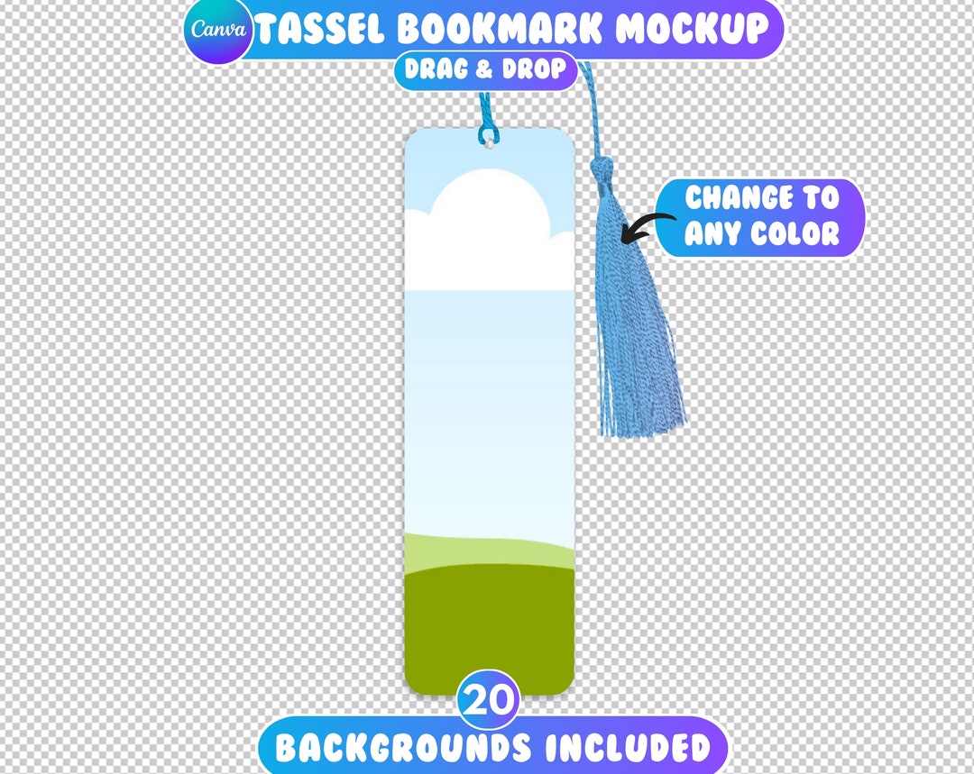 Canva Bookmark With Tassel Mockup, Canva Drag and Drop, Bookmark Mockup ...