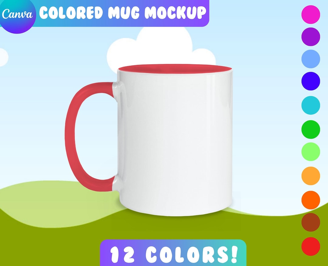 11oz Mug Canva Drag and Drop Mockup | Colored Handle Mug Mockup | Add ...