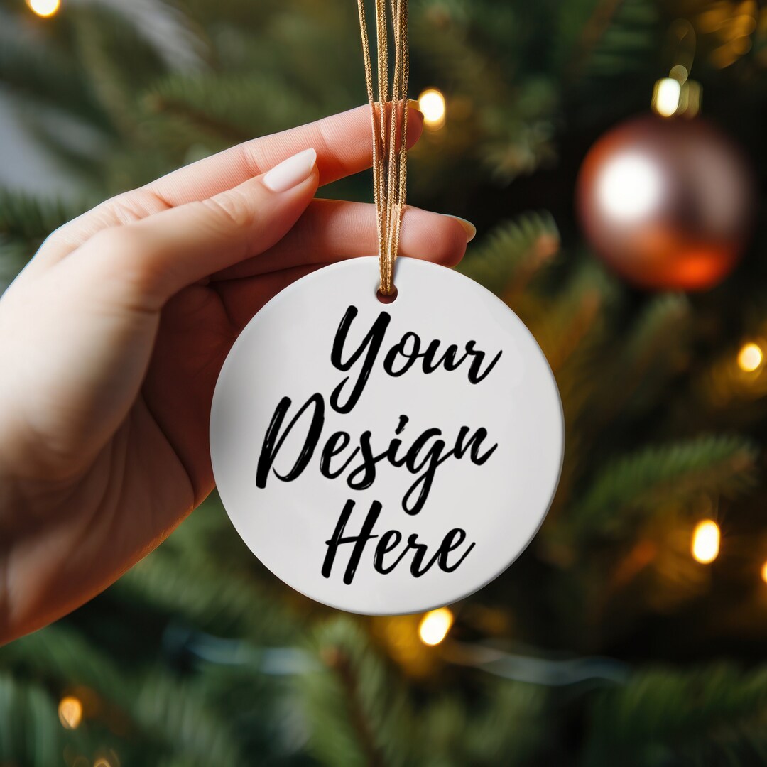 Christmas Ornament Mockup, Round Ceramic Christmas Ornament Mockup ...