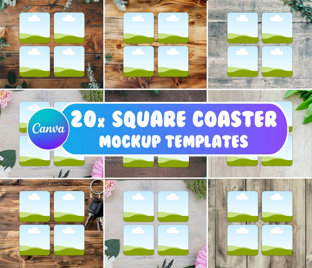 Canva Square Coaster Template Bundle, Coaster Mockup, Coaster Mockup ...