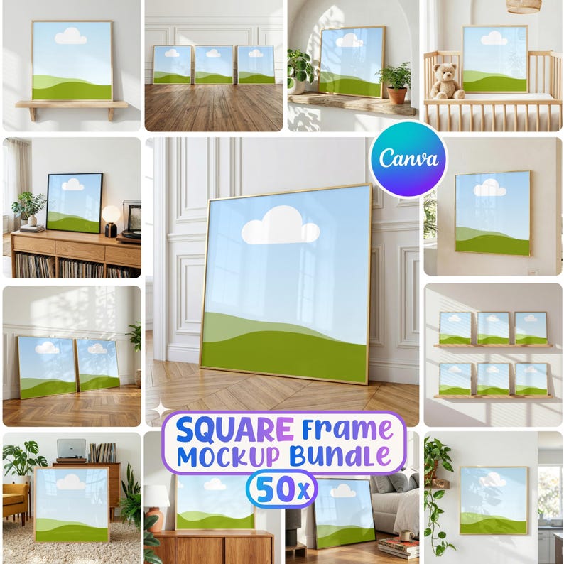 50x Square Frame Mockups: Canva Drag & Drop Templates (digital Download ...