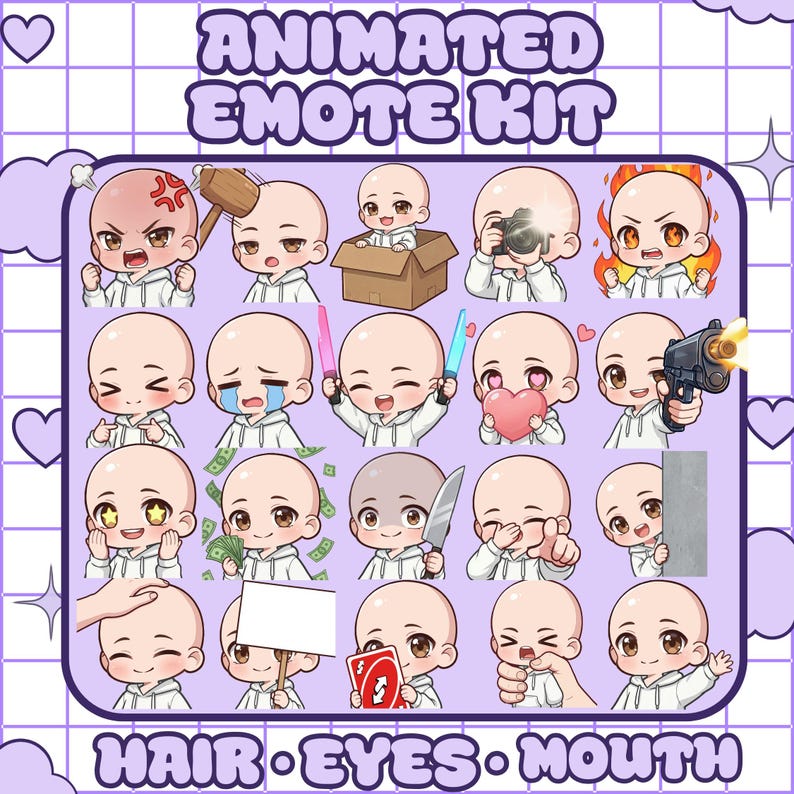 DIY Animated Emote Kit: 20 Emotes With Hair, Eyes, Mouth, Accessories ...