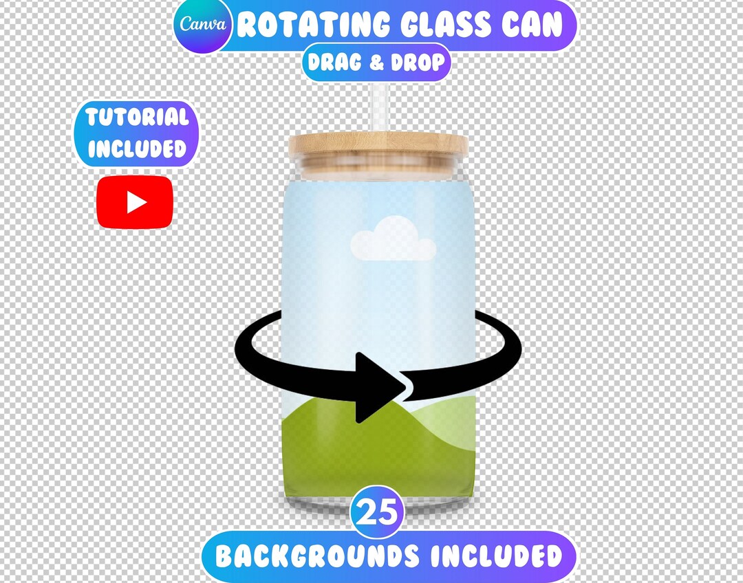 Rotating Glass Can Mockup, Clear Glass Can Mockup, Canva Drag and Drop ...