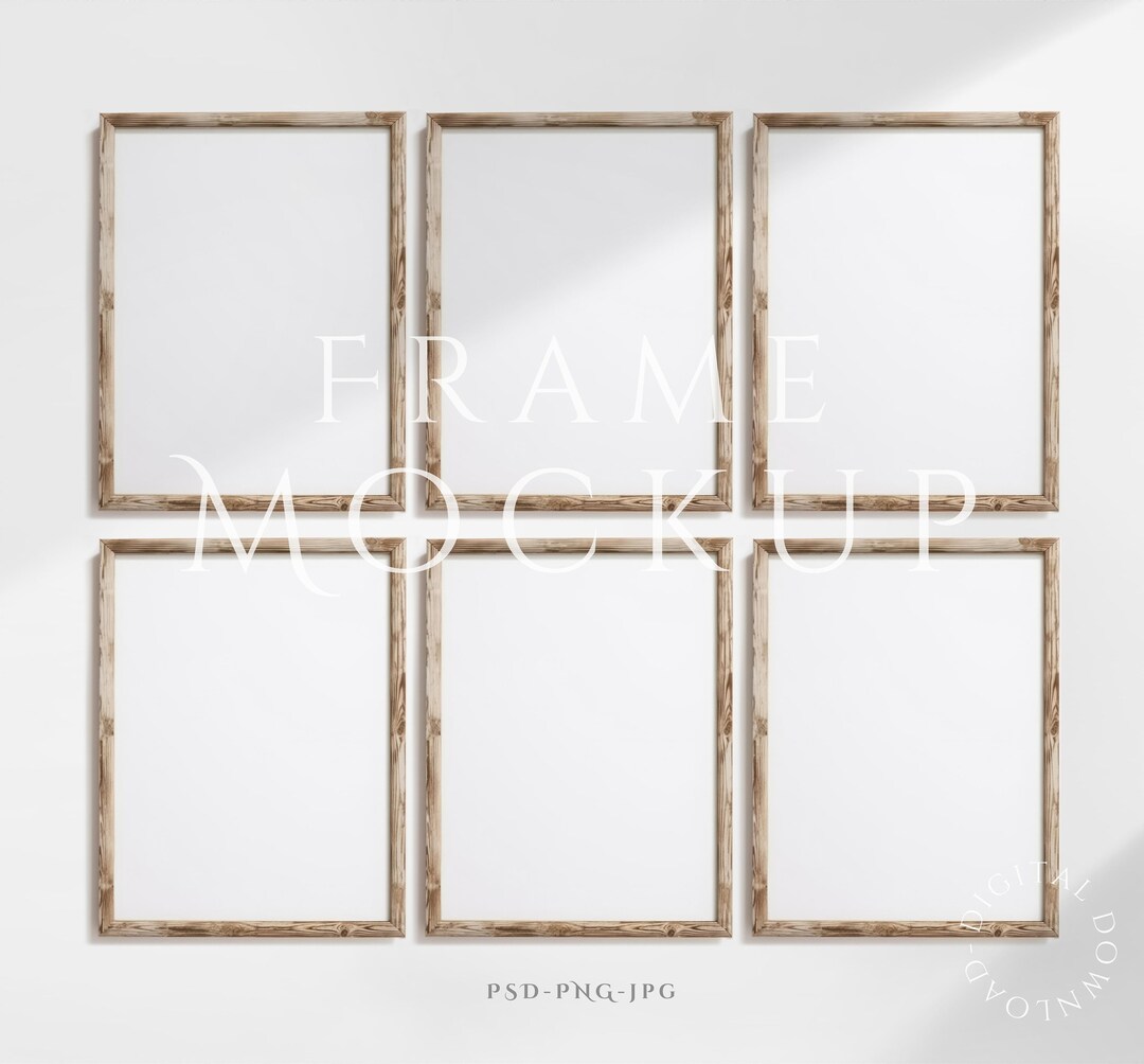 6 Frames Mockup 3:4 | Wood Frame Mockup | Light Wood Frame Mockup ...