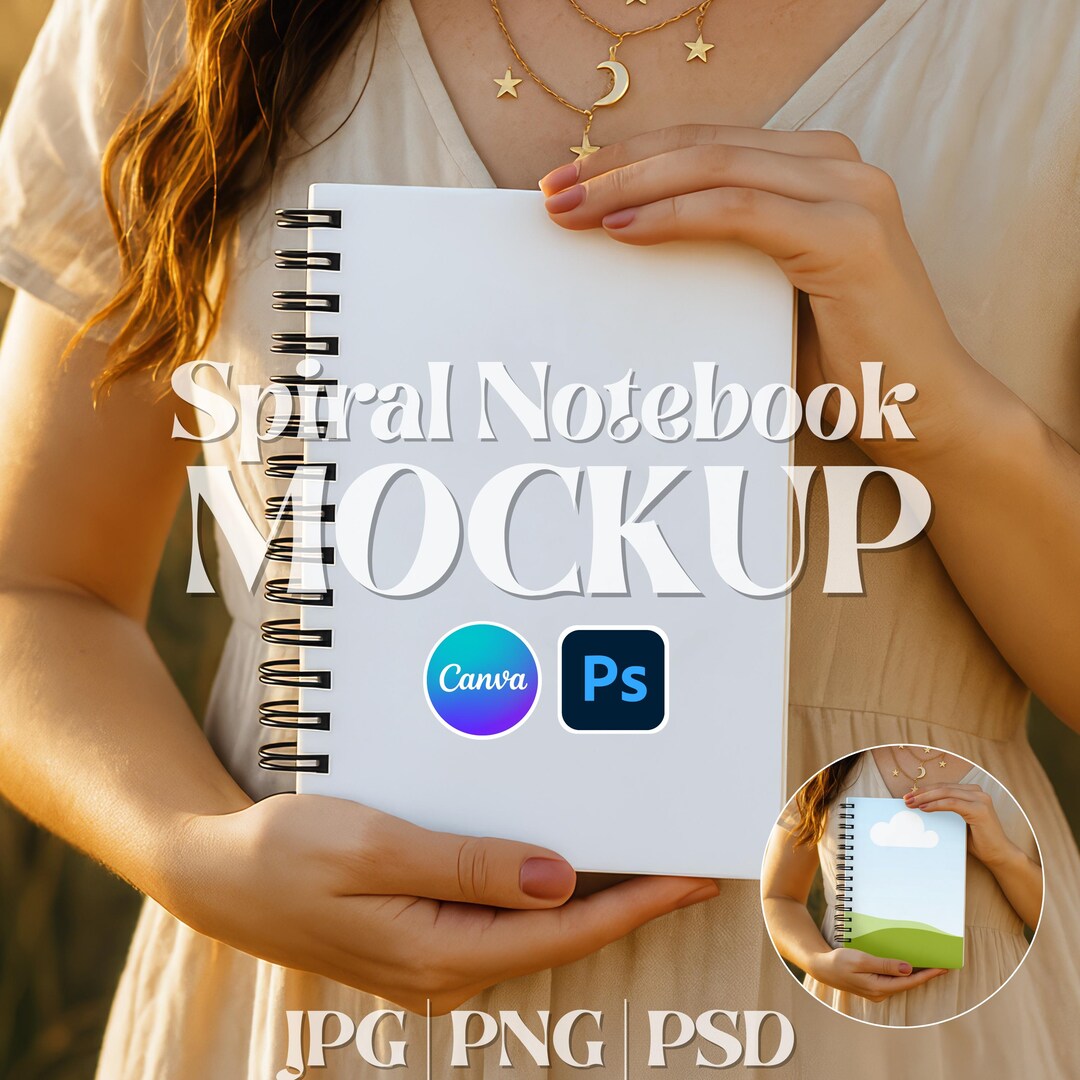 Spiral Notebook Mockup, PSD PNG Spiral Notebook Template, Canva Spiral Notebook Mockup, Drag and ...