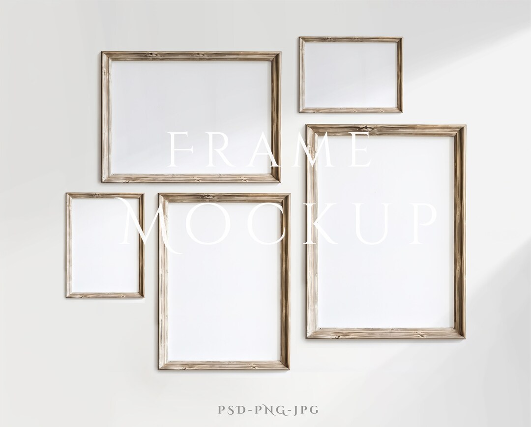 5 Frame Mockup A4 | Rustic Frame Mockup | Antique Wall Art Mockup ...