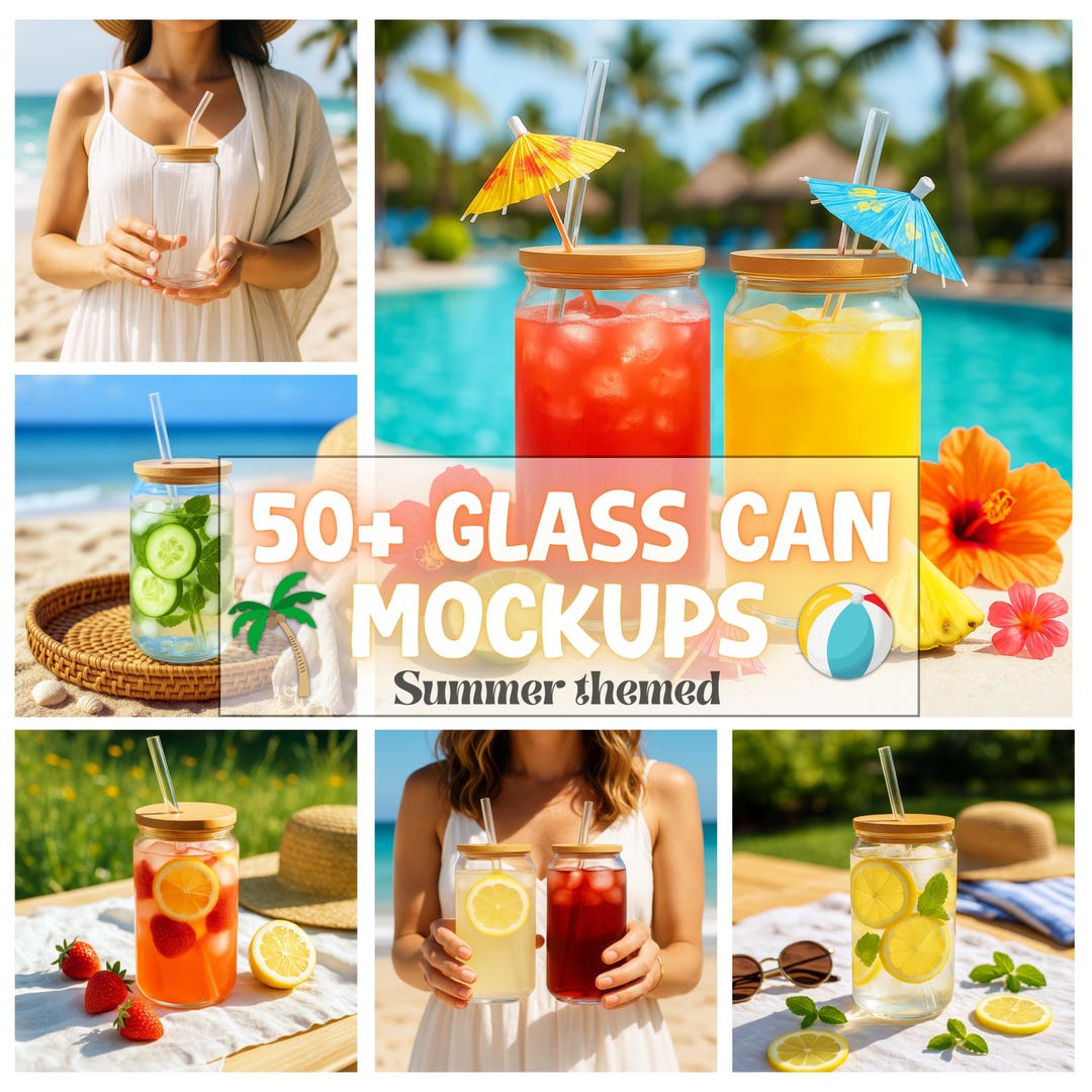 Sipper Glass Can Mockup Bundle 50+, 16oz Sipper Glass Can, Clear Glass ...