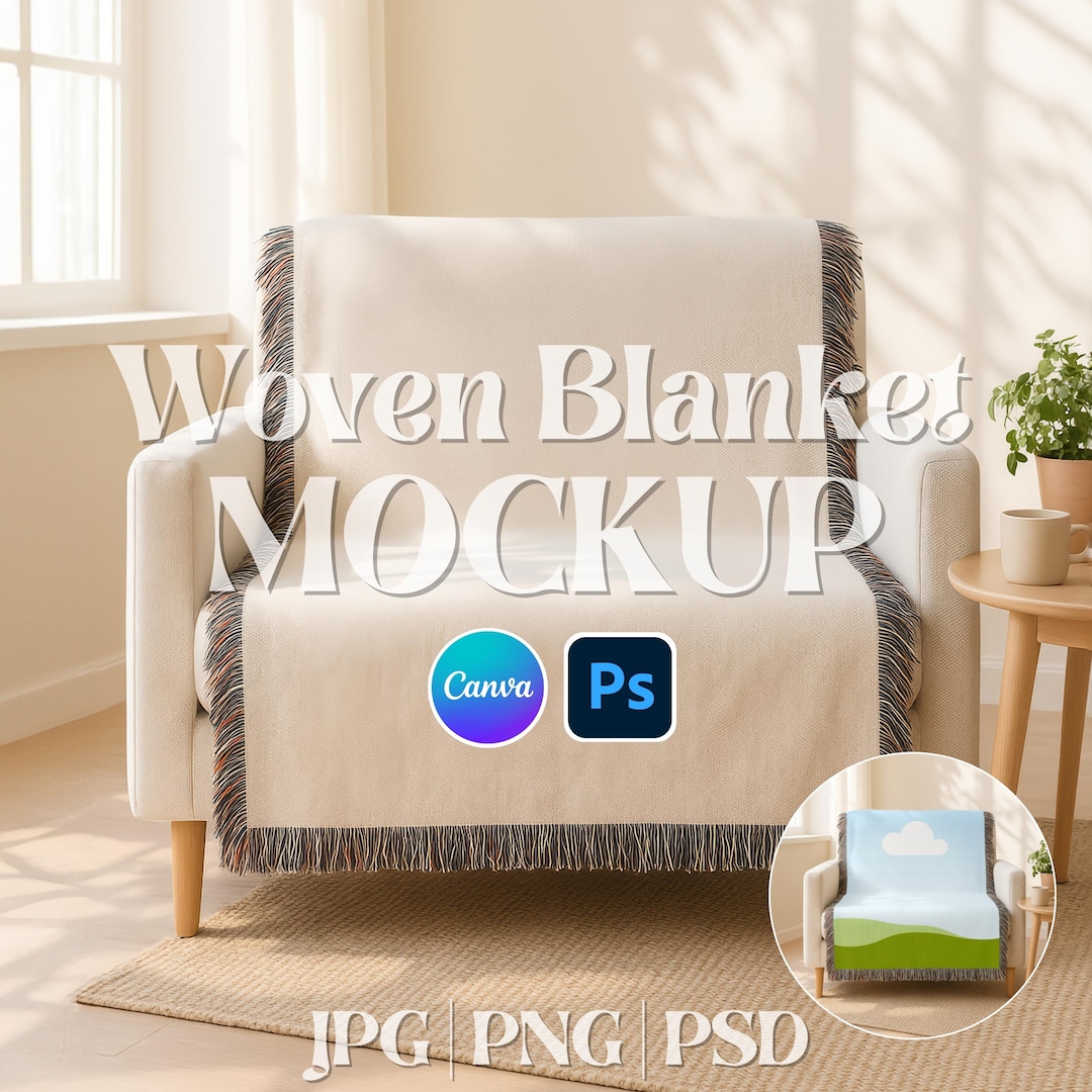 Woven Blanket Mockup, PSD Woven Blanket Mockup, Printify Woven Blanket ...