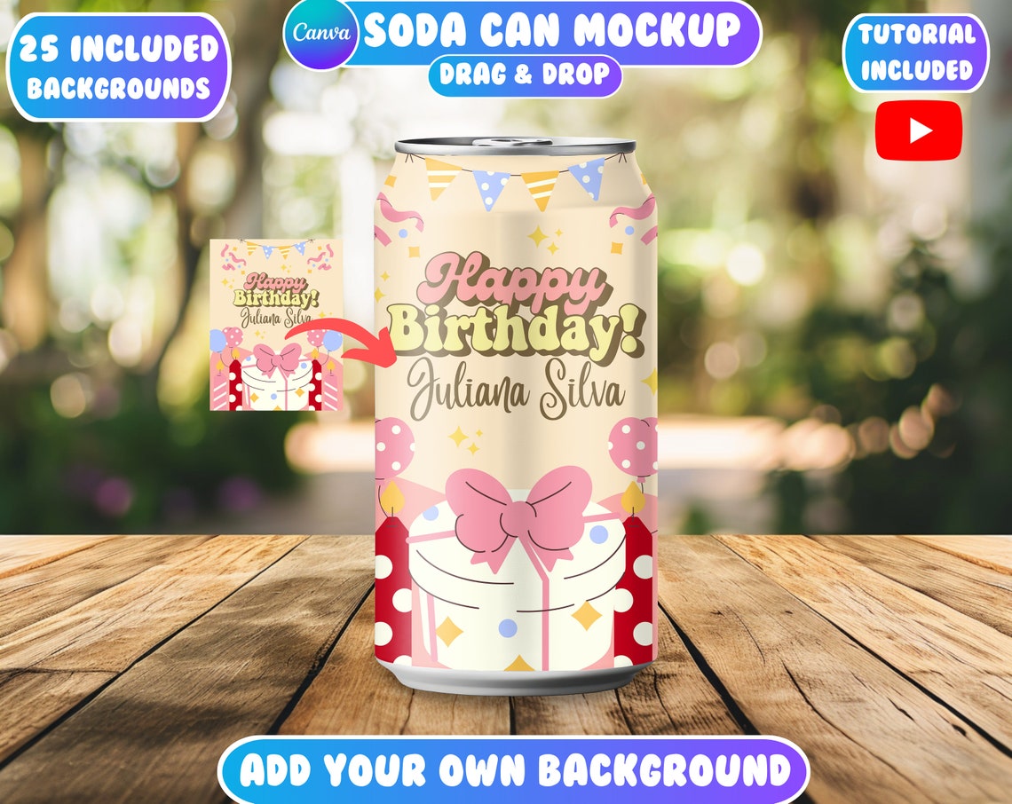 Canva Soda Can Mockup, Party Favor Mockup, Soda Can Drag and Drop ...