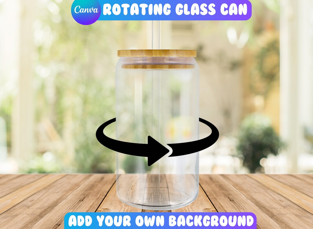 Rotating Libbey Clear Glass Can Mockup Canva Drag and Drop Beer Can ...