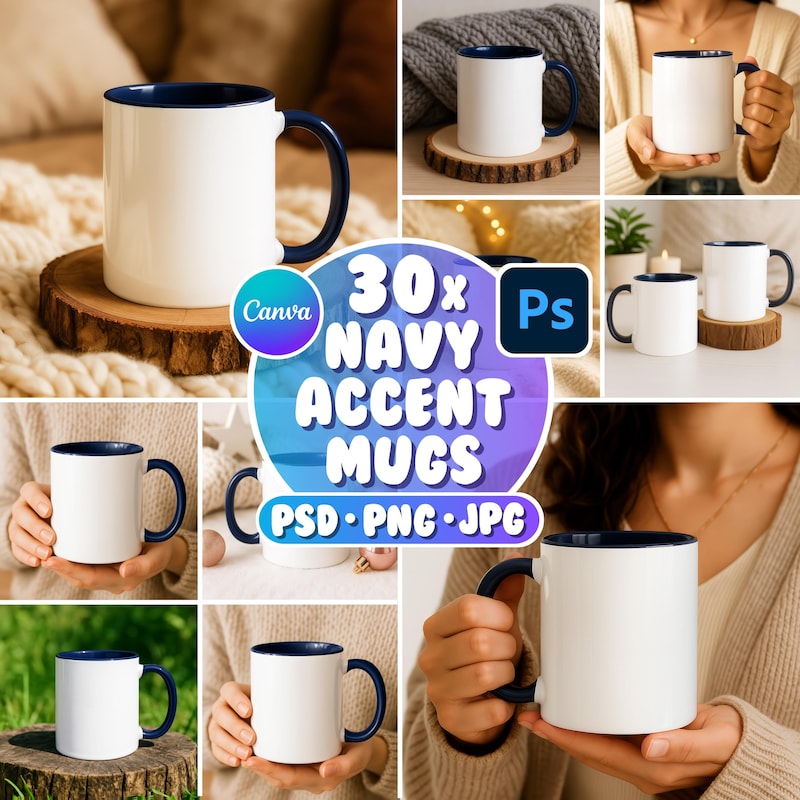 Navy Blue Custom Logo Mug - Etsy
