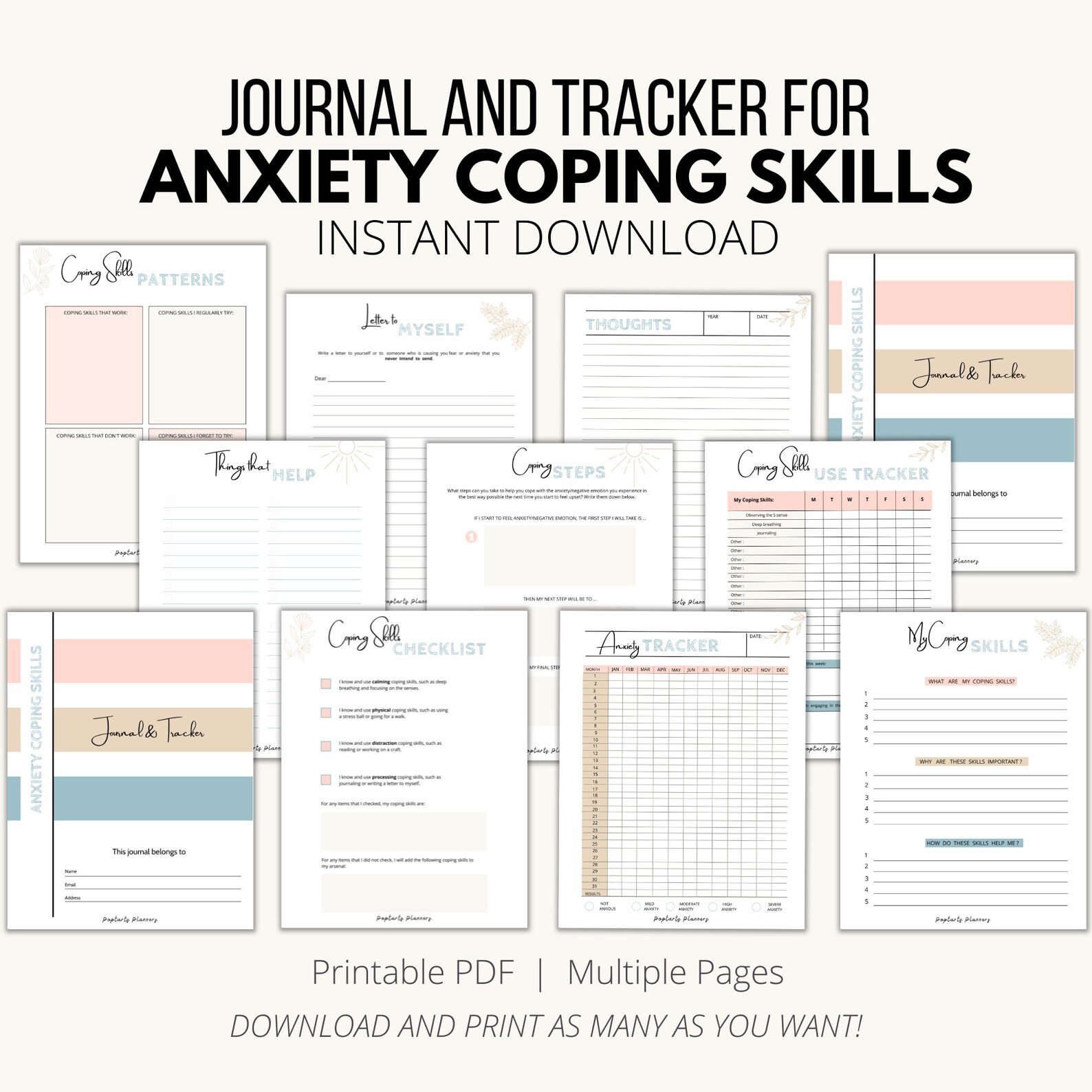 Coping Skills Therapy Worksheet, Anxiety Relief, Anxiety Journal ...