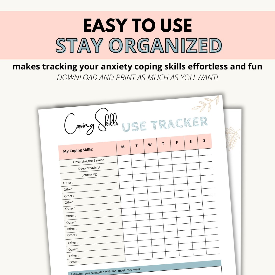Coping Skills Therapy Worksheet, Anxiety Relief, Anxiety Journal ...