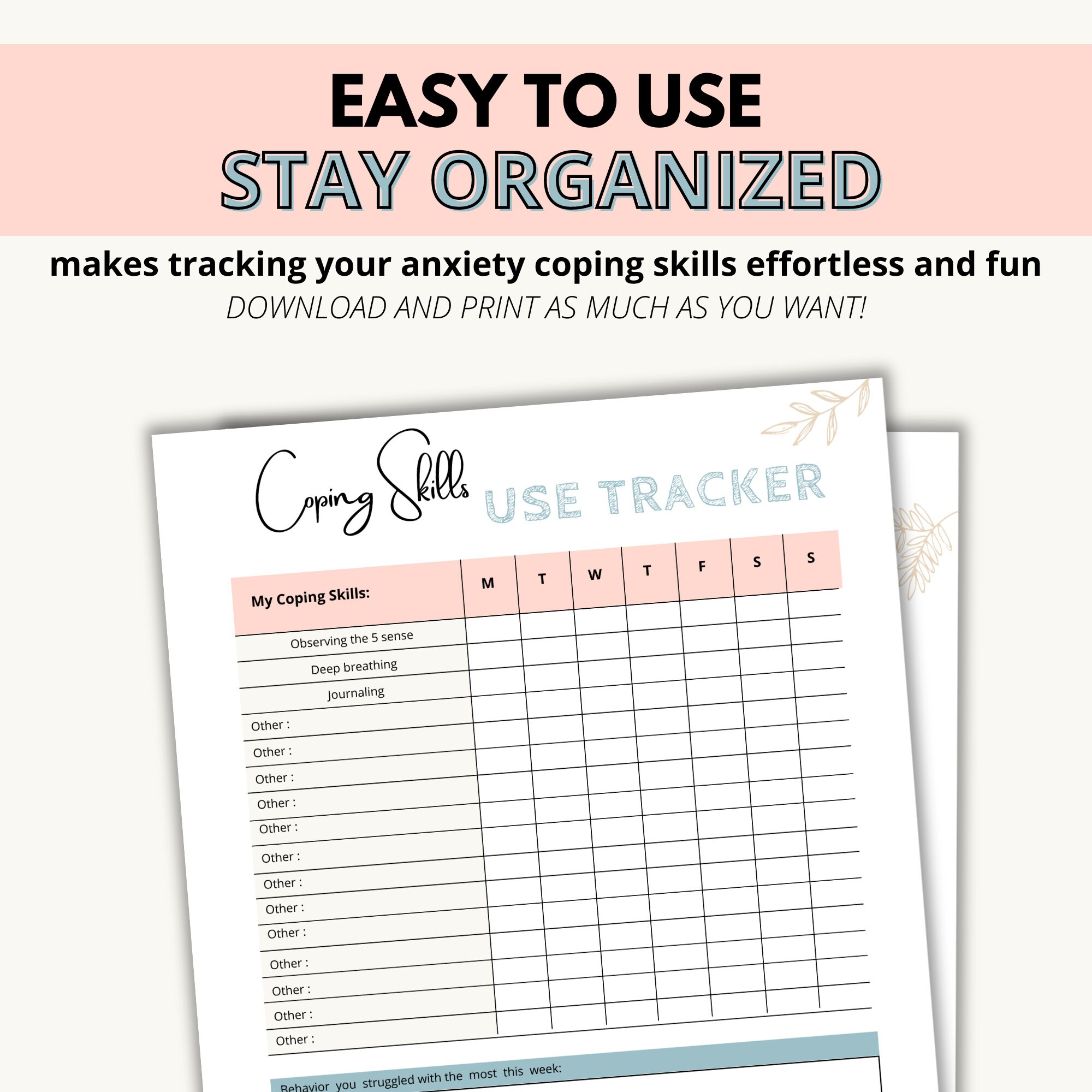 Coping Skills Therapy Worksheet, Anxiety Relief, Anxiety Journal ...