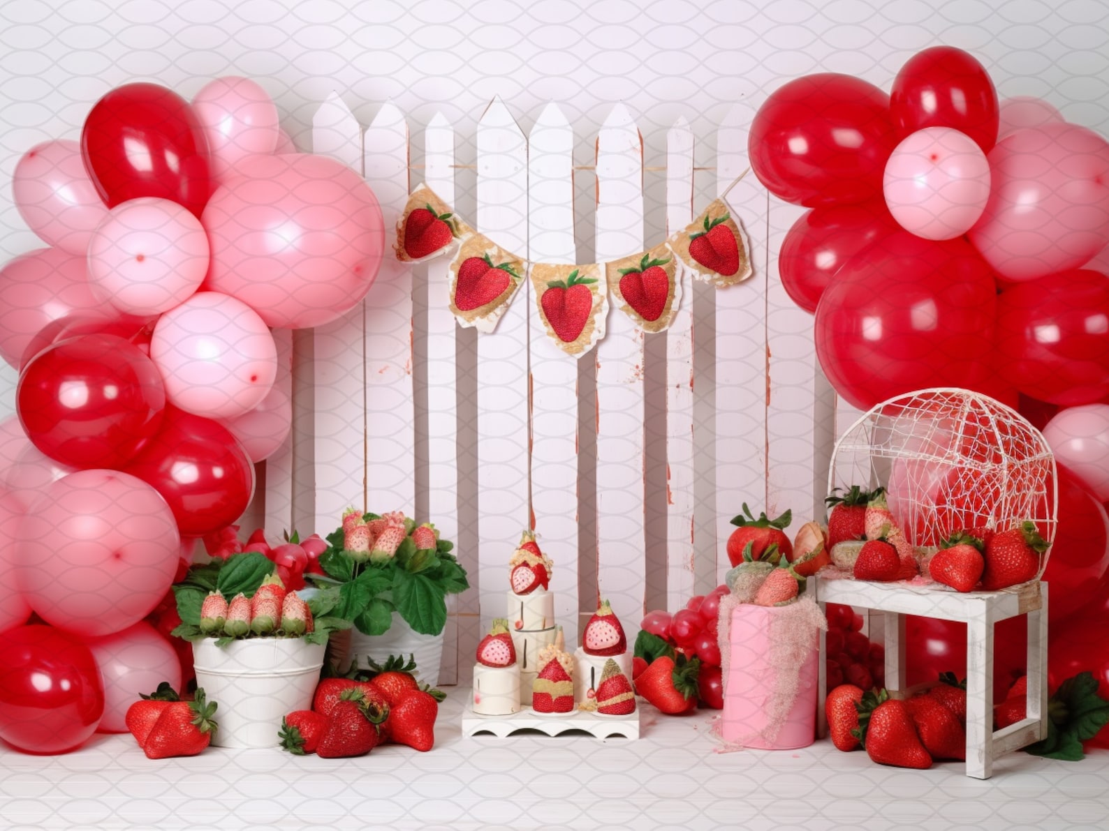 Strawberry Backdrop, Strawberry Theme Cake Smash Backdrop,digital ...