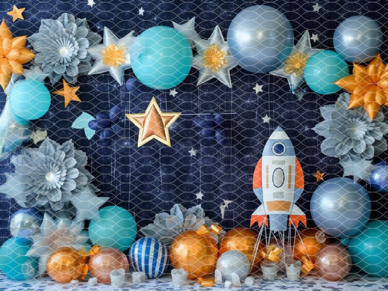 6 Digital Space Backdrop, Outer Space Theme Cake Smash Backdrop ...