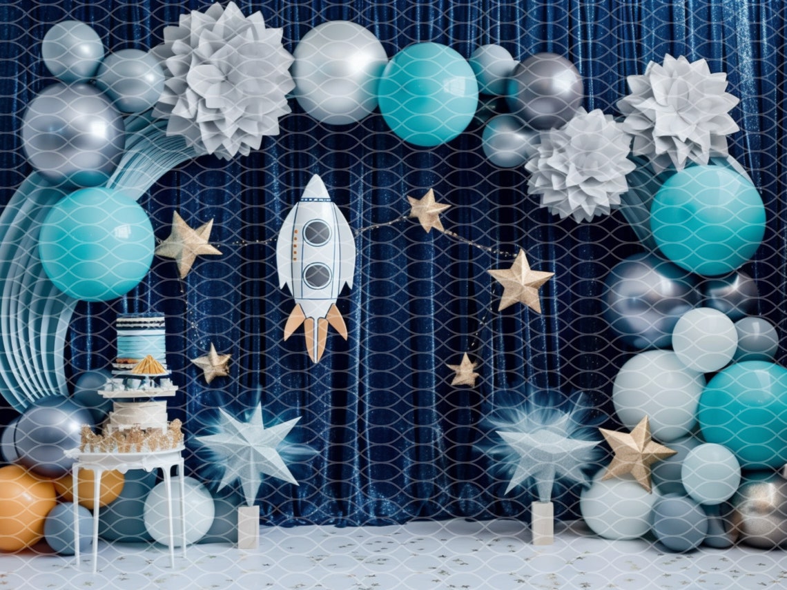 6 Digital Space Backdrop, Outer Space Theme Cake Smash Backdrop ...