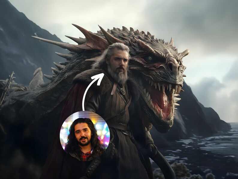 Custom Digital Face Swap Portrait, Vikings and Dragon Themed Face Swap ...