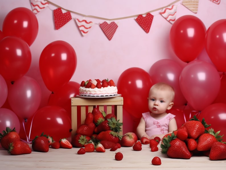 Strawberry Backdrop, Strawberry Theme Cake Smash Backdrop,digital ...