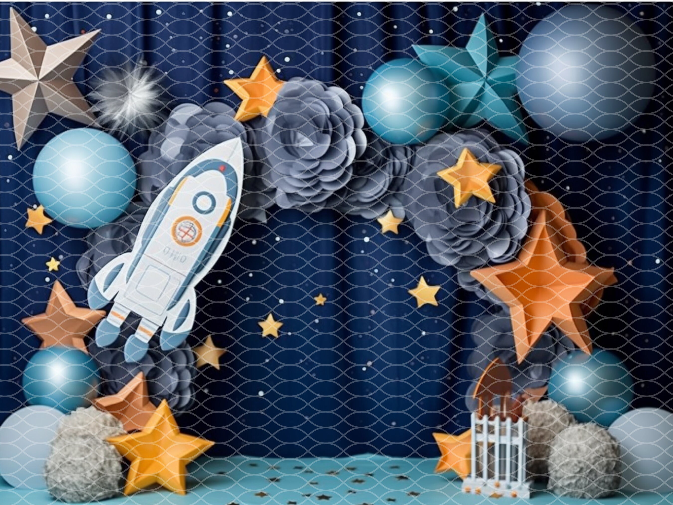 6 Digital Space Backdrop, Outer Space Theme Cake Smash Backdrop ...
